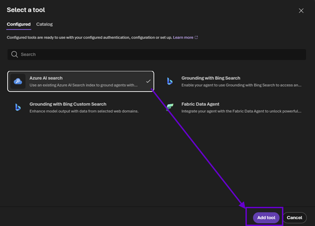 Microsoft Foundry: SharePoint Knowledge Integration - Azure AI Search Tool